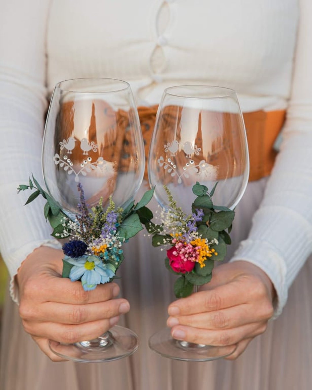 Wedding Glasses Flower Decoration Bride and Groom Glasses Flower ...