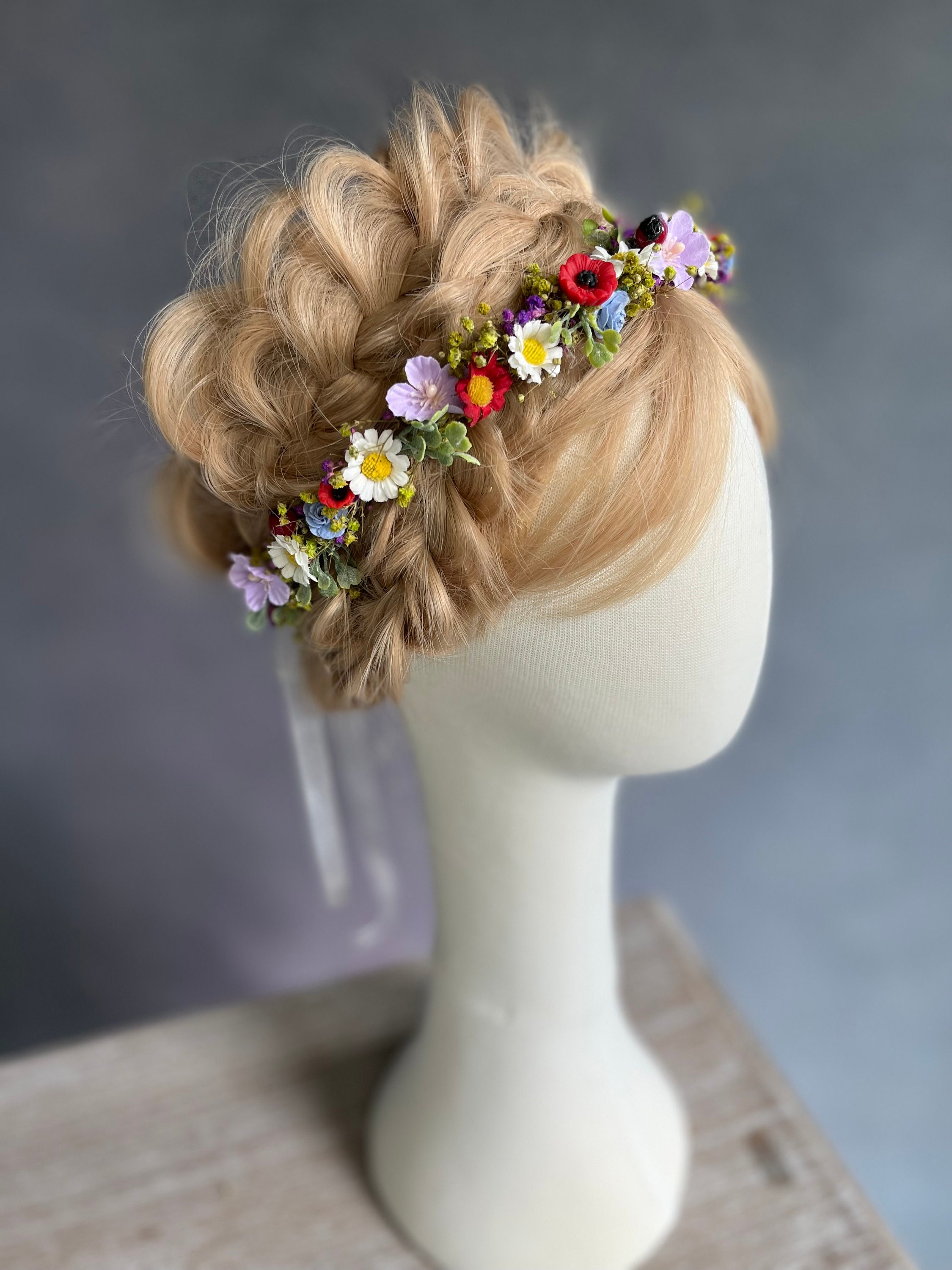 Daisy Poppy Bridal Crown: Colourful Meadow Flower Hair Wreath - Etsy