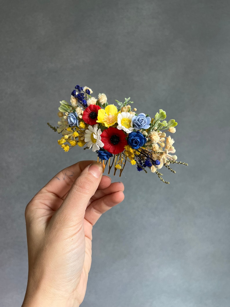 Folk Meadow Flower Hair Comb & Pins: Poppy Daisy Wedding Accessories - Etsy