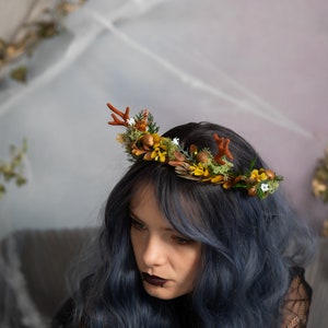 Halloween Hair Crown With Antlers Autumn Flower Crown Fall Accessories ...