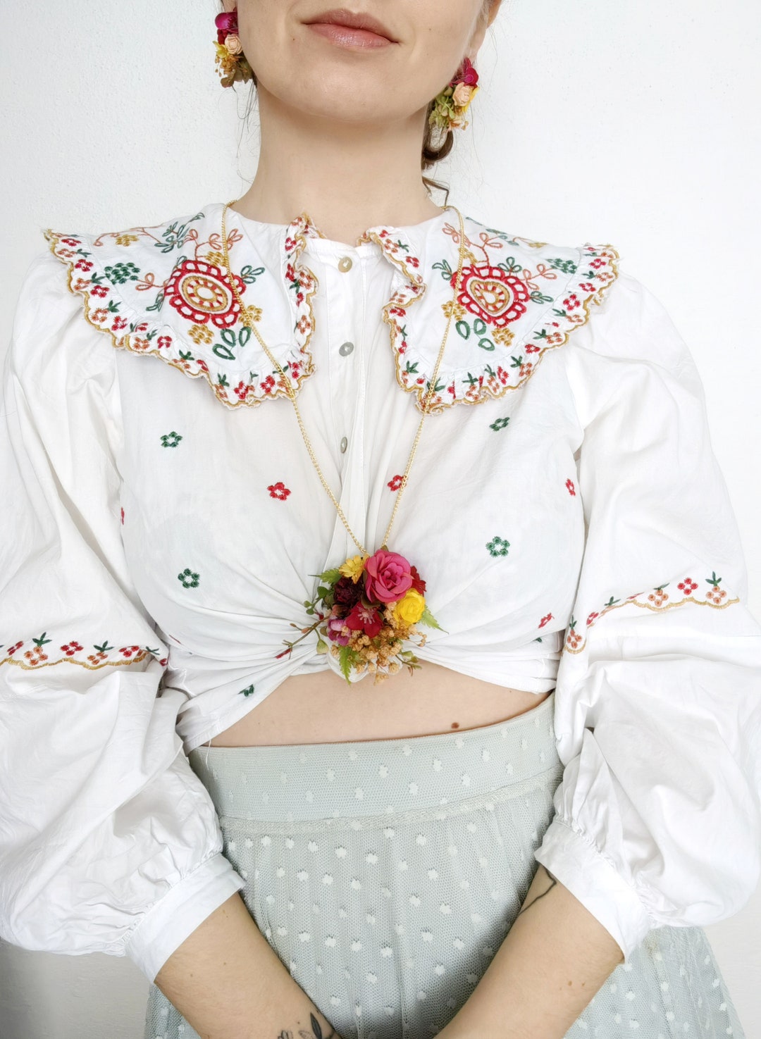 Pink Yellow Flower Necklace Long Flower Necklace Bridal Accessories ...