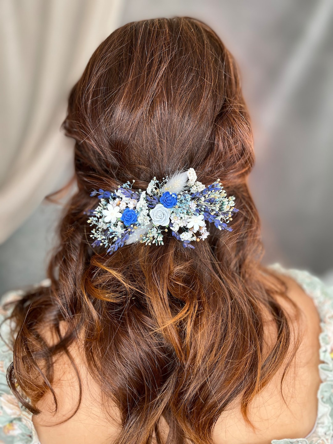 Blue Flower Hair Clip Bridal Barrette Clip Blue and White Purple ...