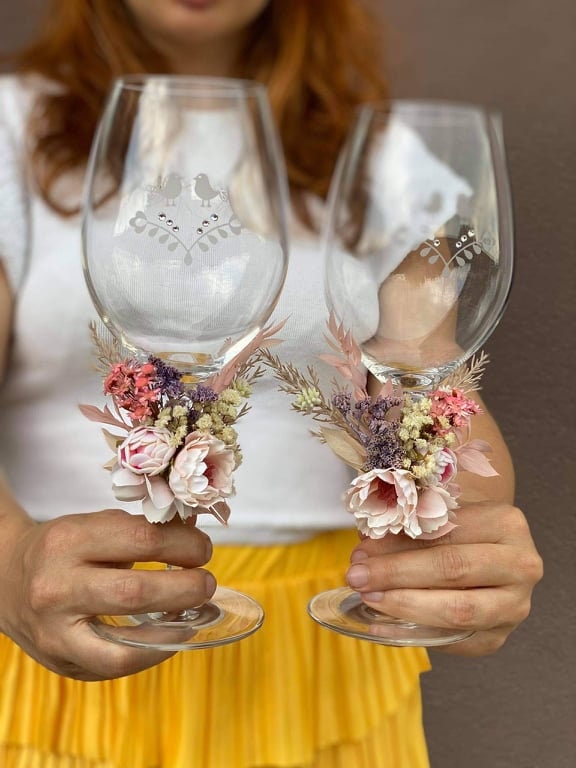 Flower Decoration For Wedding Glasses Bride And Groom Glasses Etsy
