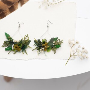 Greenery Triangle Dangle Earrings Bridal Earrings Surgical Steel Flower ...