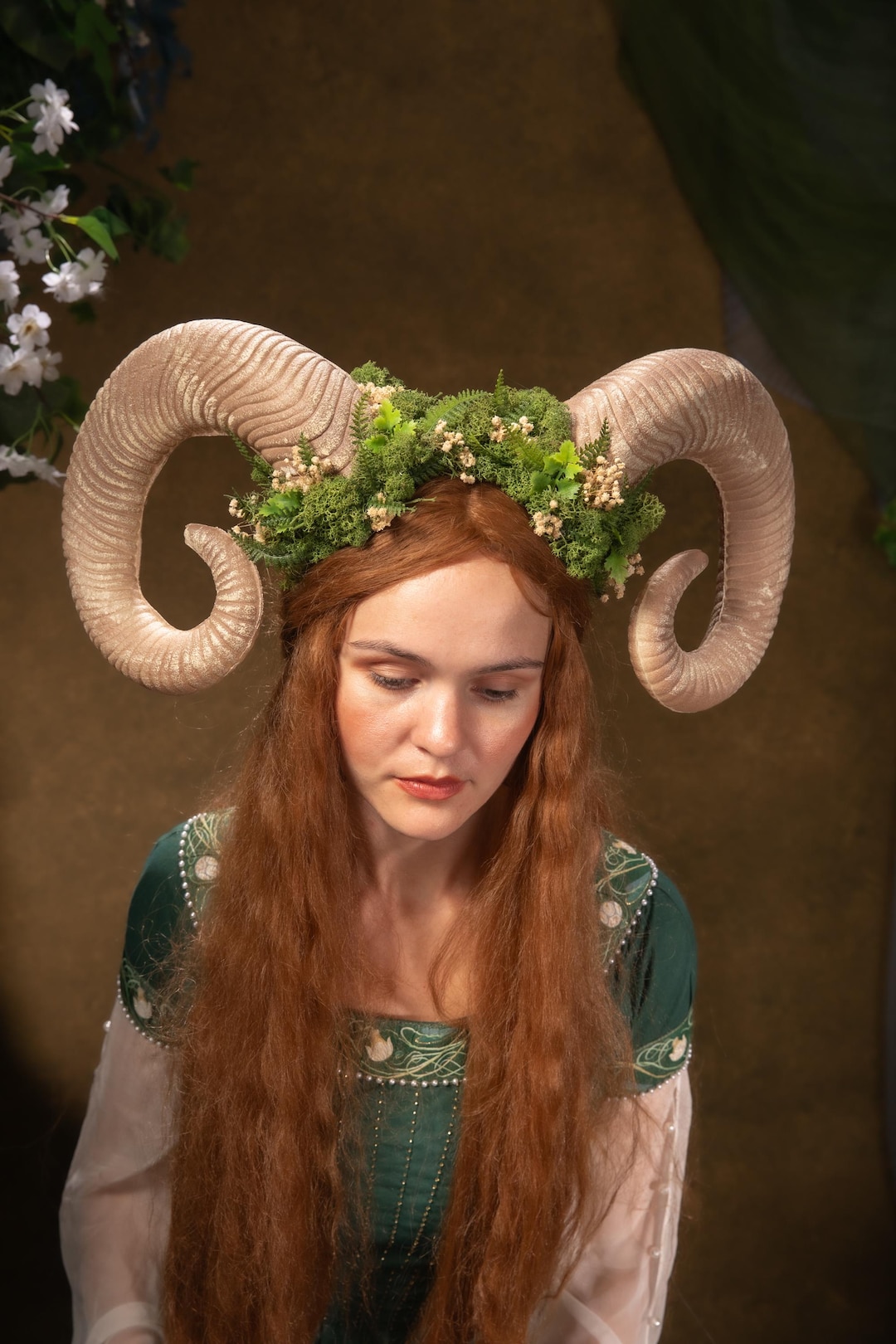 Greenery Witch Headband: Ram Horns Crown - Fairycore Pagan Cosplay - Etsy