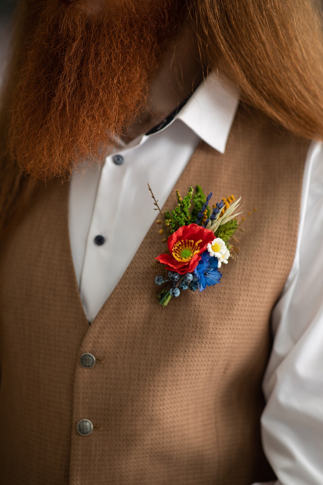 Folk Groom Boutonniere Meadow Wedding Boutonniere With Poppy Daisy ...