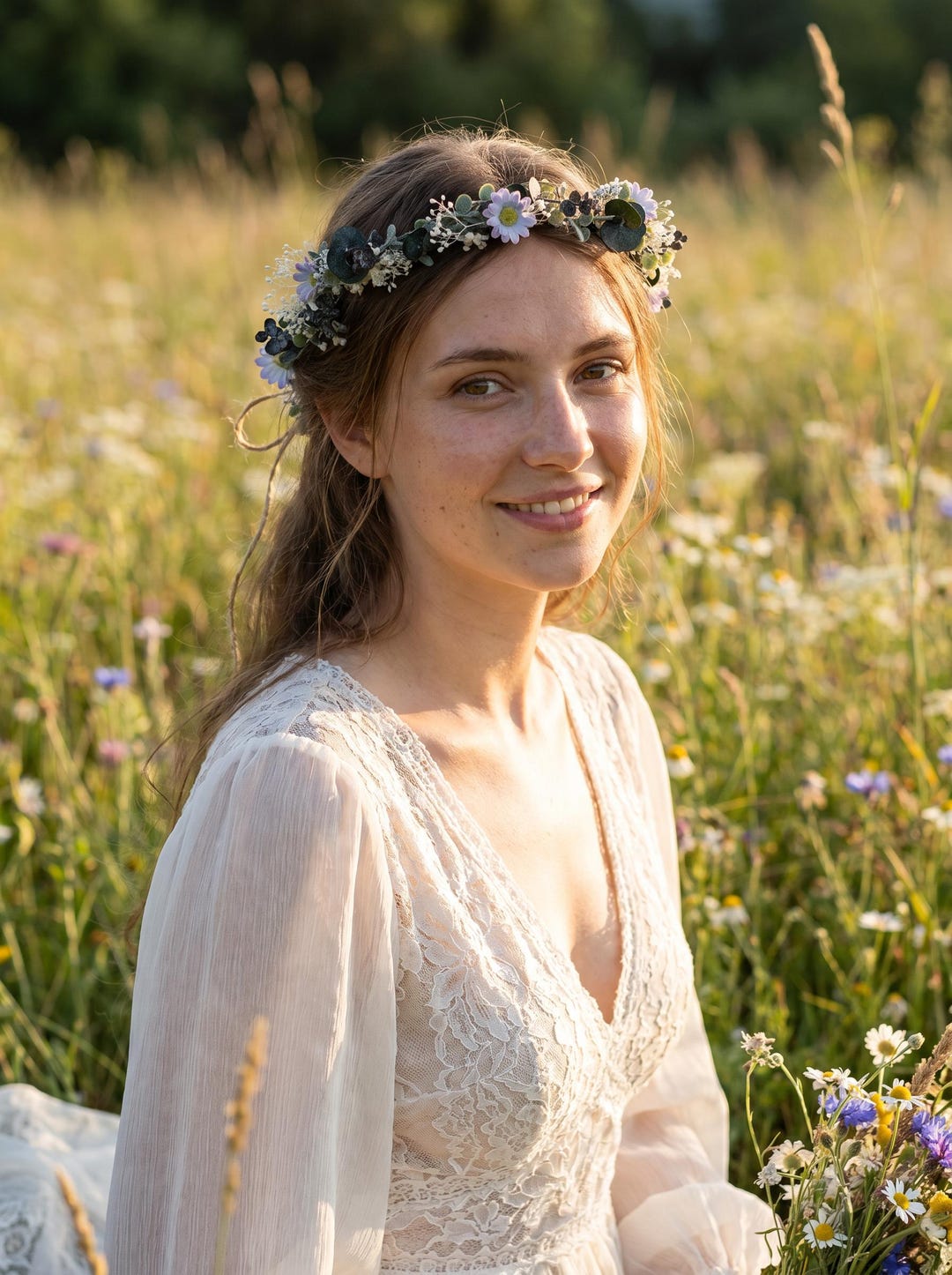 Daisy Eucalyptus Flower Wreath: Bridal Hair Accessory, Romantic Wedding ...