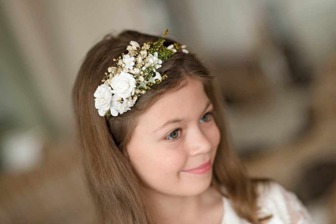 Headband for First Holy Communion White Floral Hairband Communion Girls ...