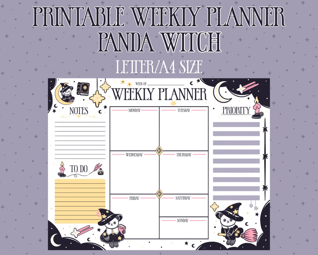 PRINTABLE Weekly Planner - Panda Witch Pastel Goth Celestial Weekly ...