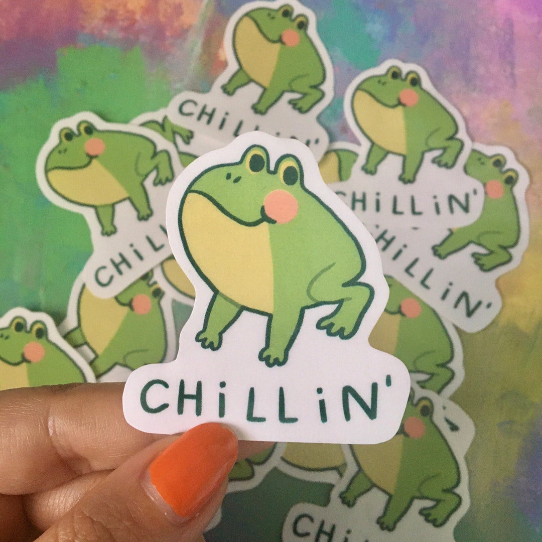 Happy Chillin' Frog Sticker Autocollant dordinateur portable coupé ...