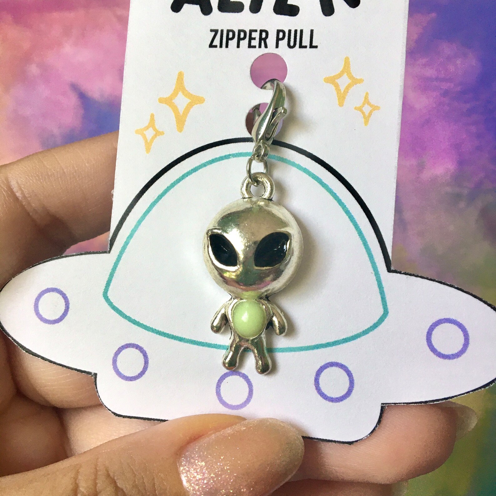 Space Alien Zipper Pull Glow in the Dark Keychain Galaxy - Etsy