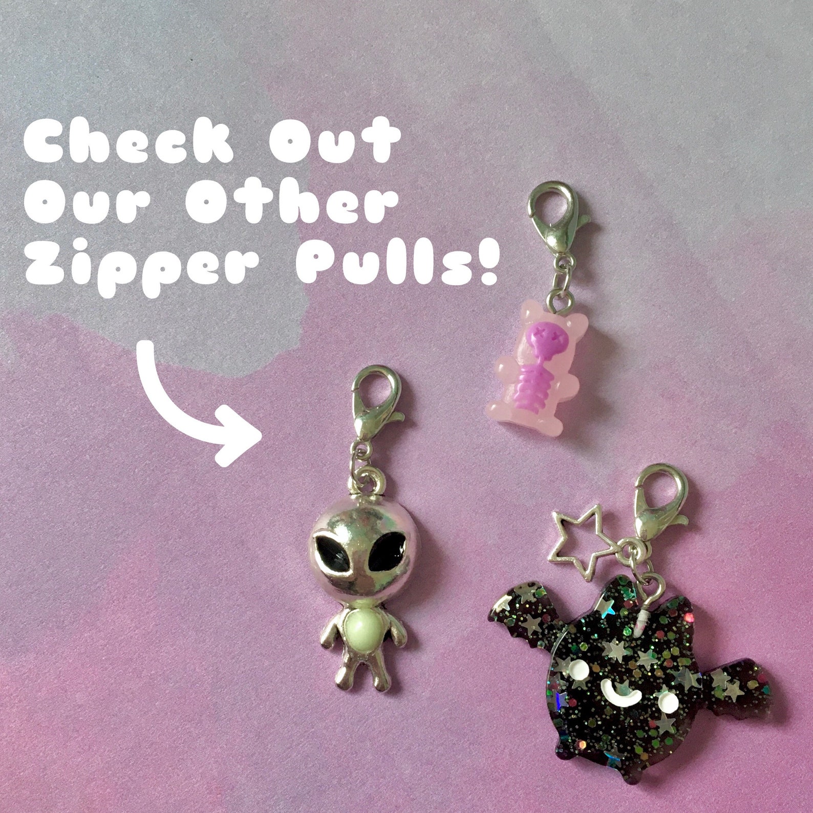 Space Alien Zipper Pull Glow in the Dark Keychain Galaxy - Etsy