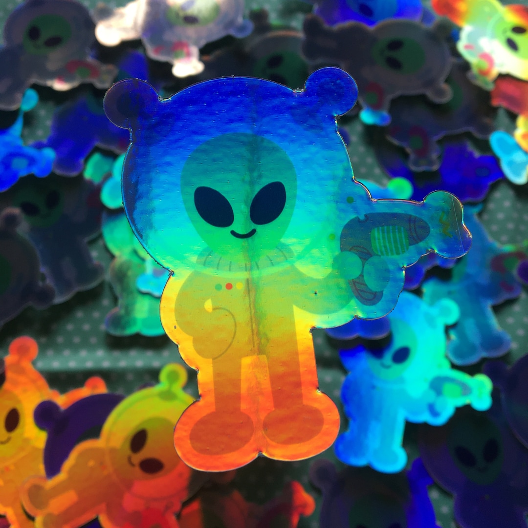 MEGA Holographic Alien Sticker pegatina Holo, calcomanía de pegatina ...