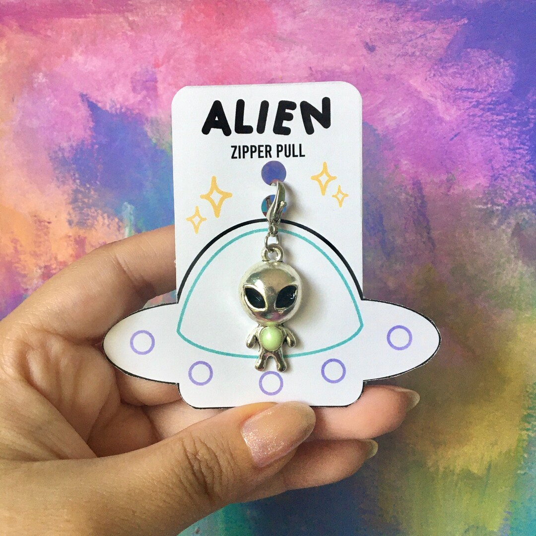 Space Alien Zipper Pull Glow in the Dark Keychain Galaxy - Etsy