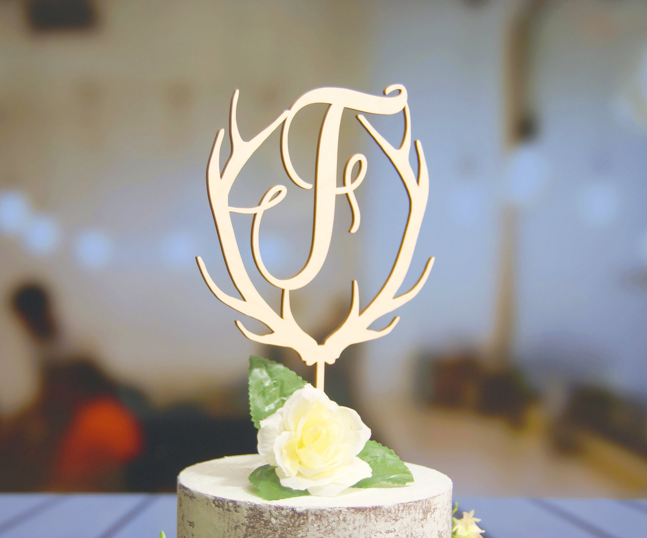 Personalized Antler Cake Topper Monogram Cake Topper | Etsy