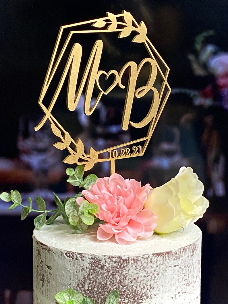Personalized Monogram Cake Topper Bride & Groom Initials - Etsy