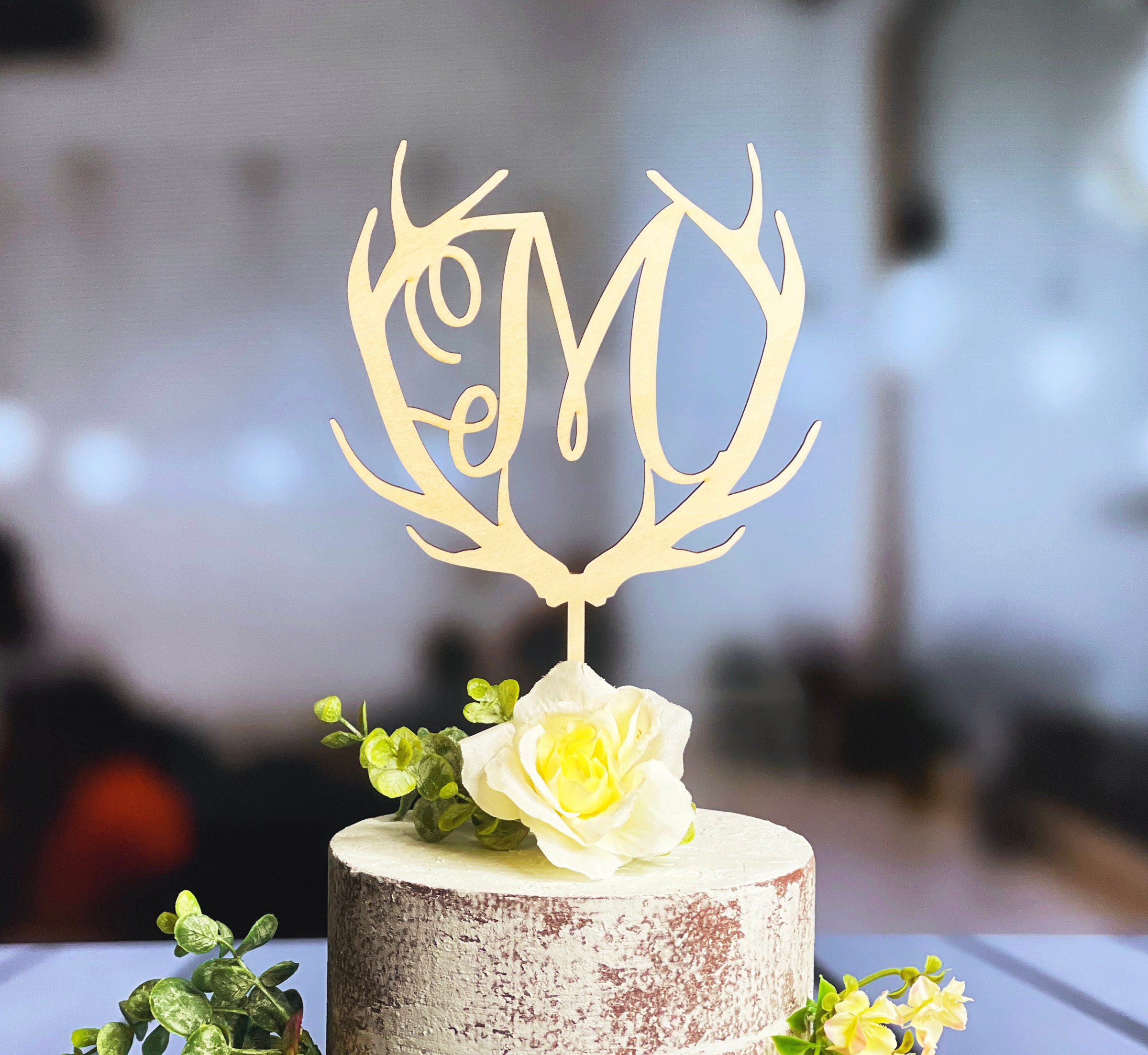 Personalized Antler Cake Topper Monogram Cake Topper | Etsy