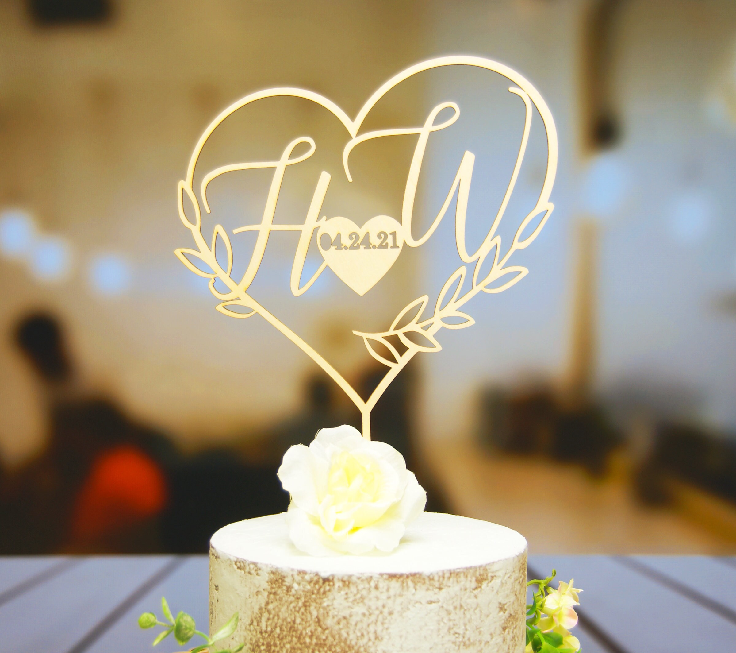 Personalized Two Initial in Heart With Floral Branches Cake - Etsy