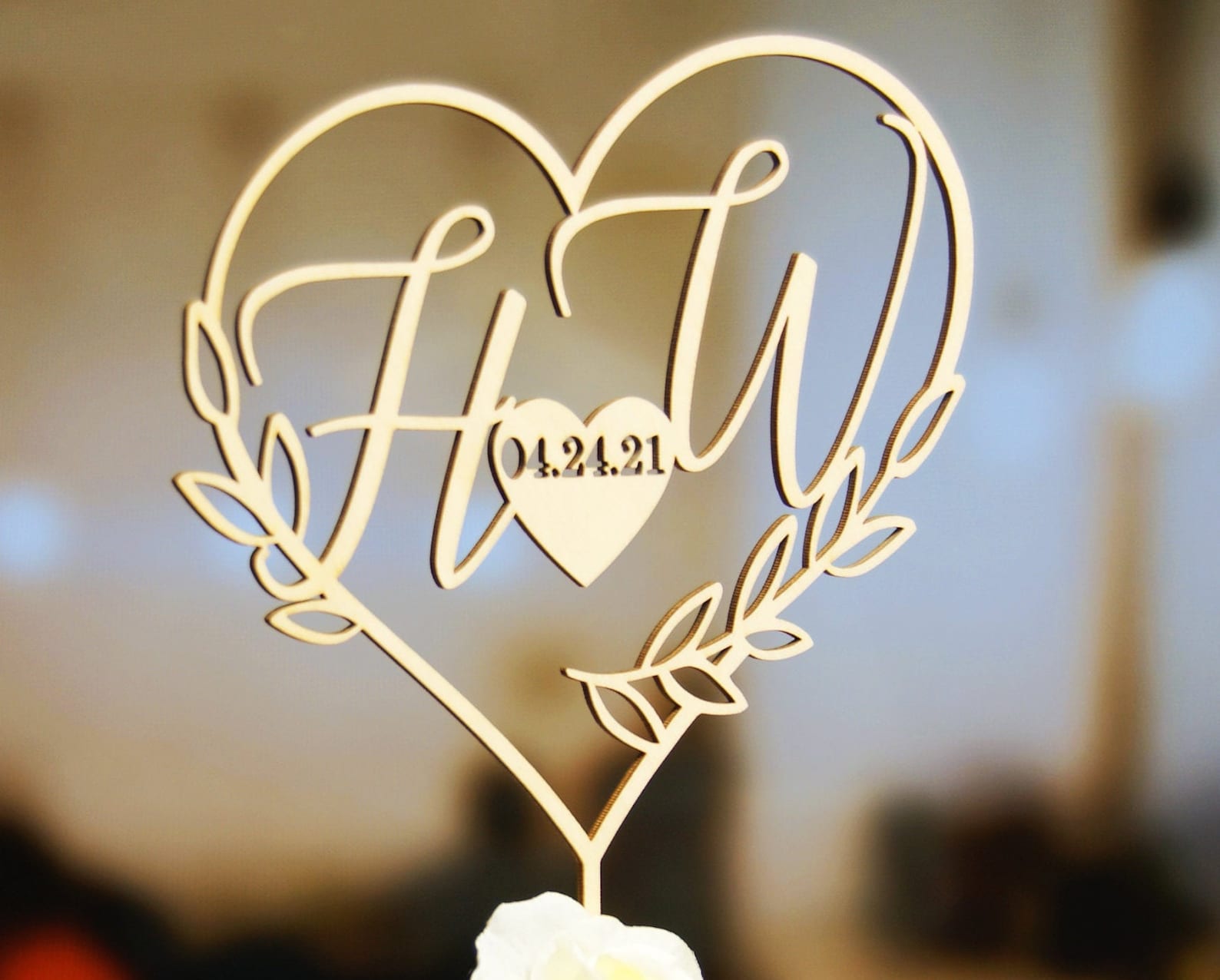 Personalized Two Initial in Heart With Floral Branches Cake - Etsy