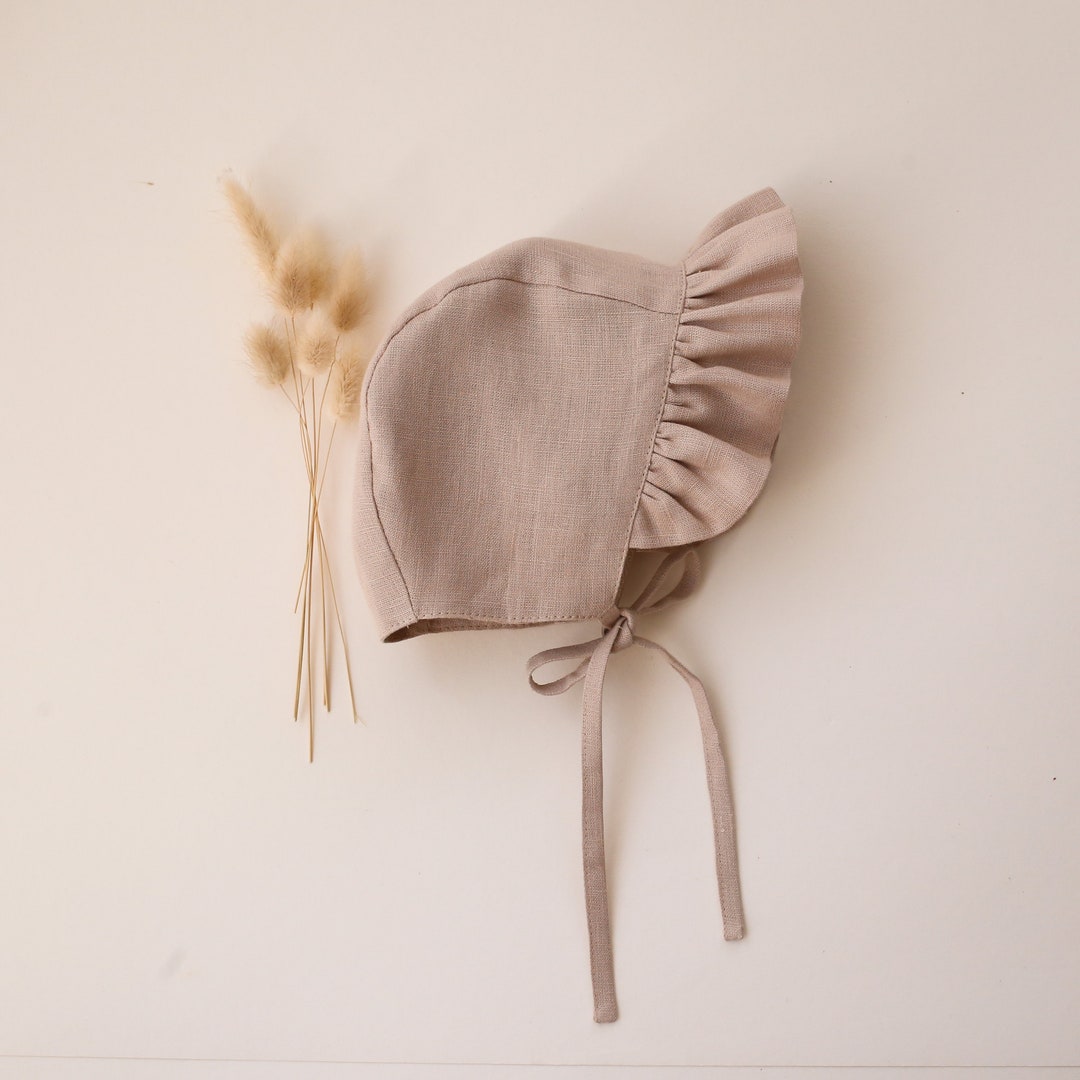Baby Girl Linen Ruffle Brimmed Bonnet | Color Beige - Etsy