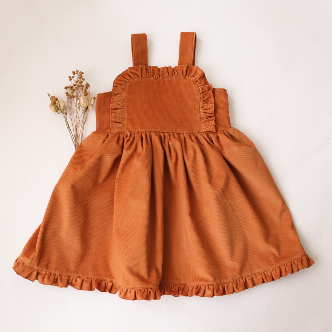 Ochre Corduroy Ruffle Bib Pinafore Dress - Etsy