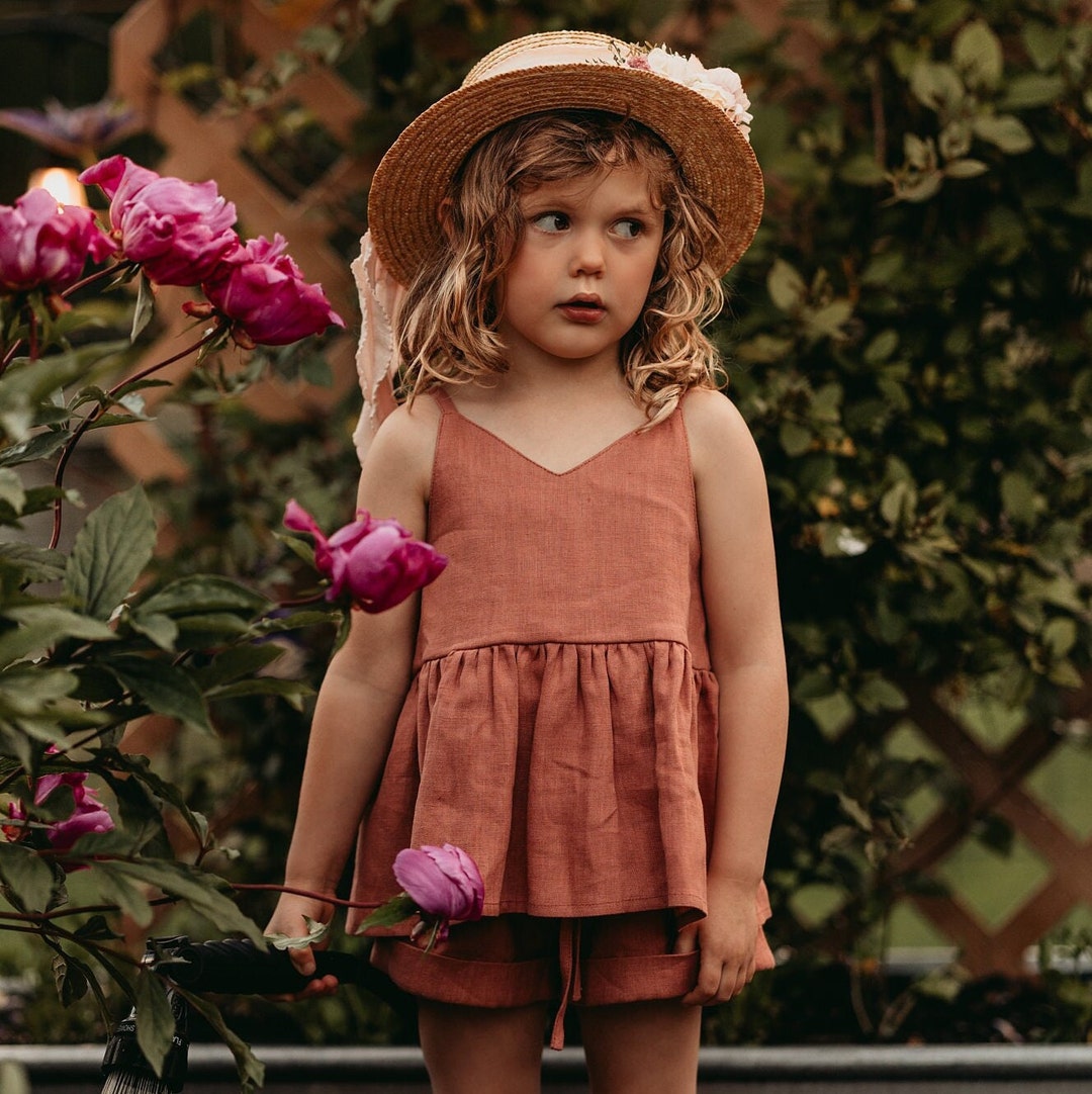 Girl Linen Summer V-shaped Top | Color Rose Bouquet - Etsy
