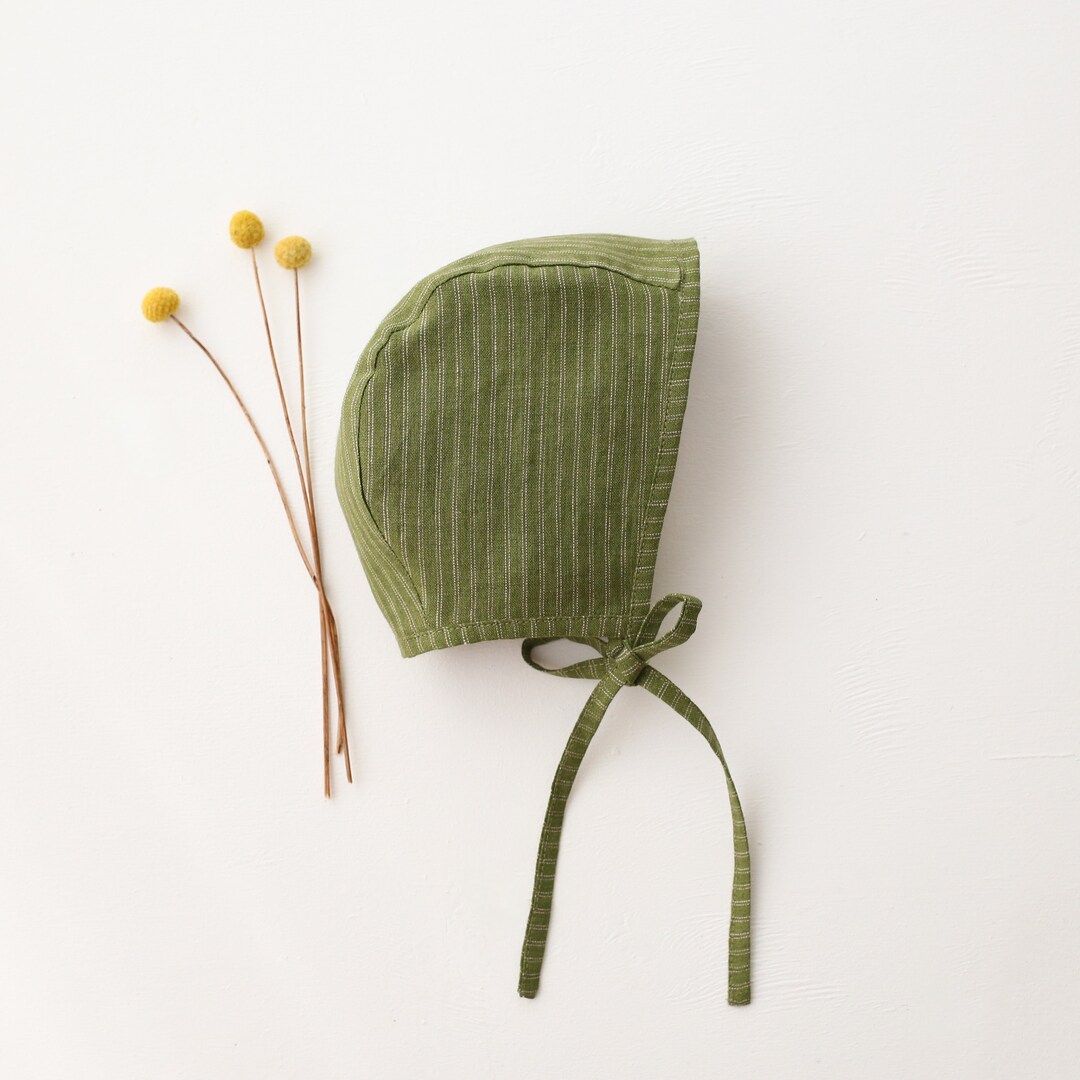 Baby Linen Brimmed Bonnet | Color Grass Stripe - Etsy