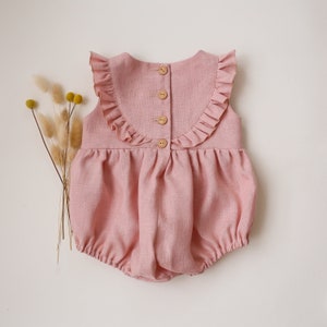 Baby Girl Linen Bubble Playsuit, Romper With Ruffled Bodice Color ...