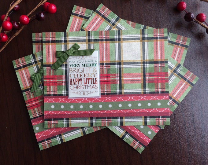 Christmas Cards, Set of 5, Holiday Stationery, Holiday Plaid, Christmas ...