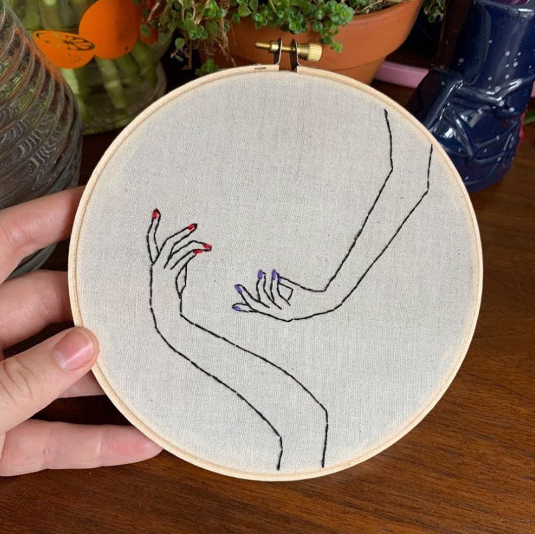 Embroidered Line Art Hands Hoop - Etsy