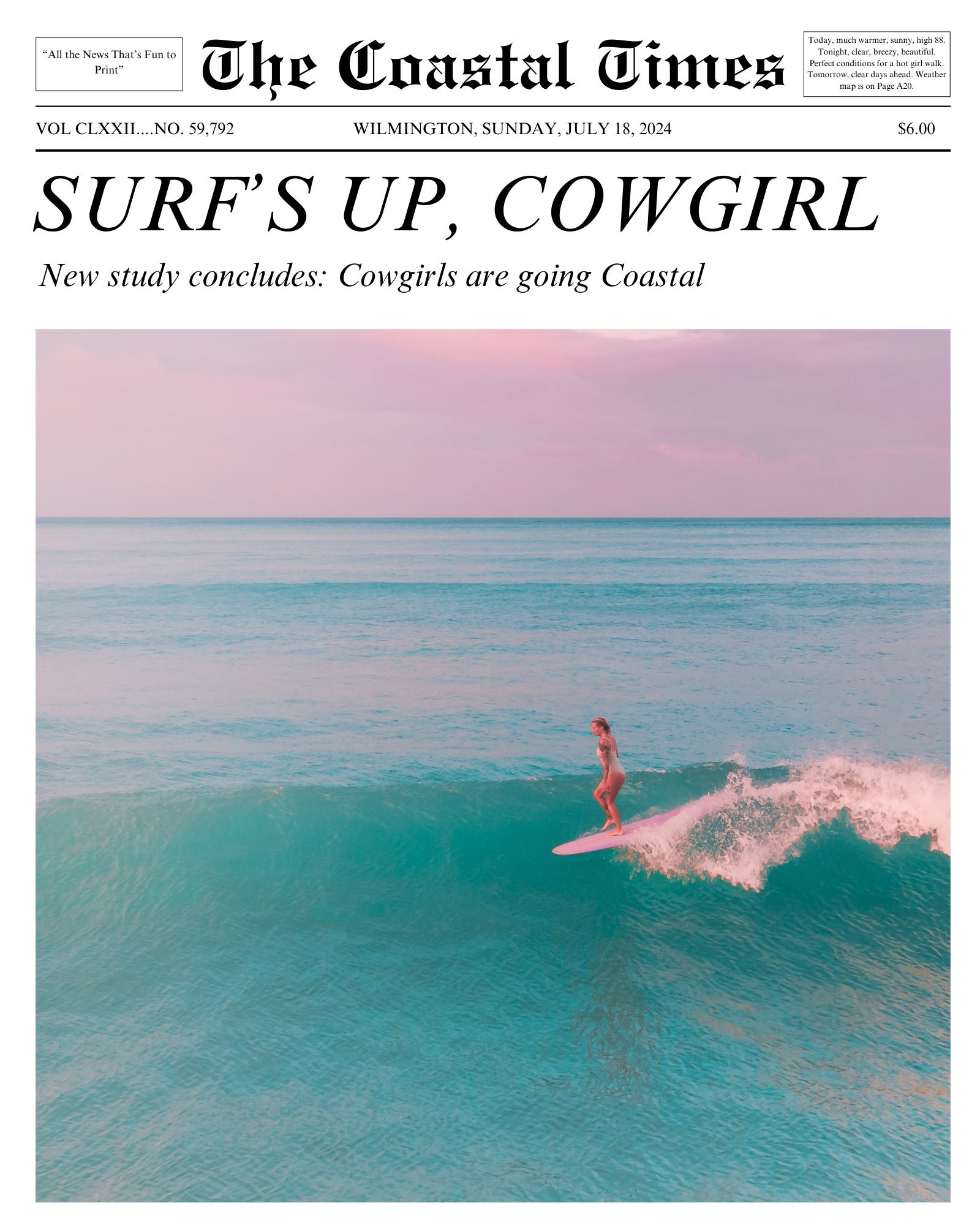 Coastal Cowgirl Wall Art, Newspaper Print Poster, New York News ...