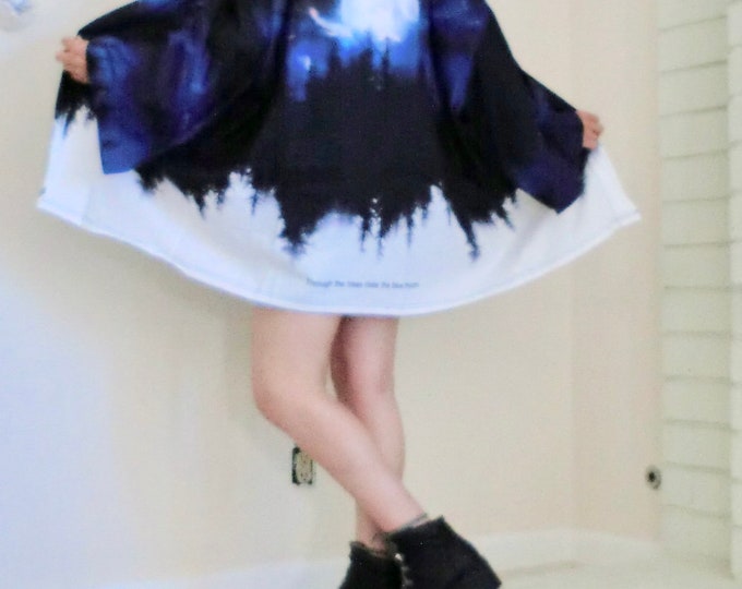 Moon Pattern Unisex Kimono, Night Mountain Pattern Print Kimono ...
