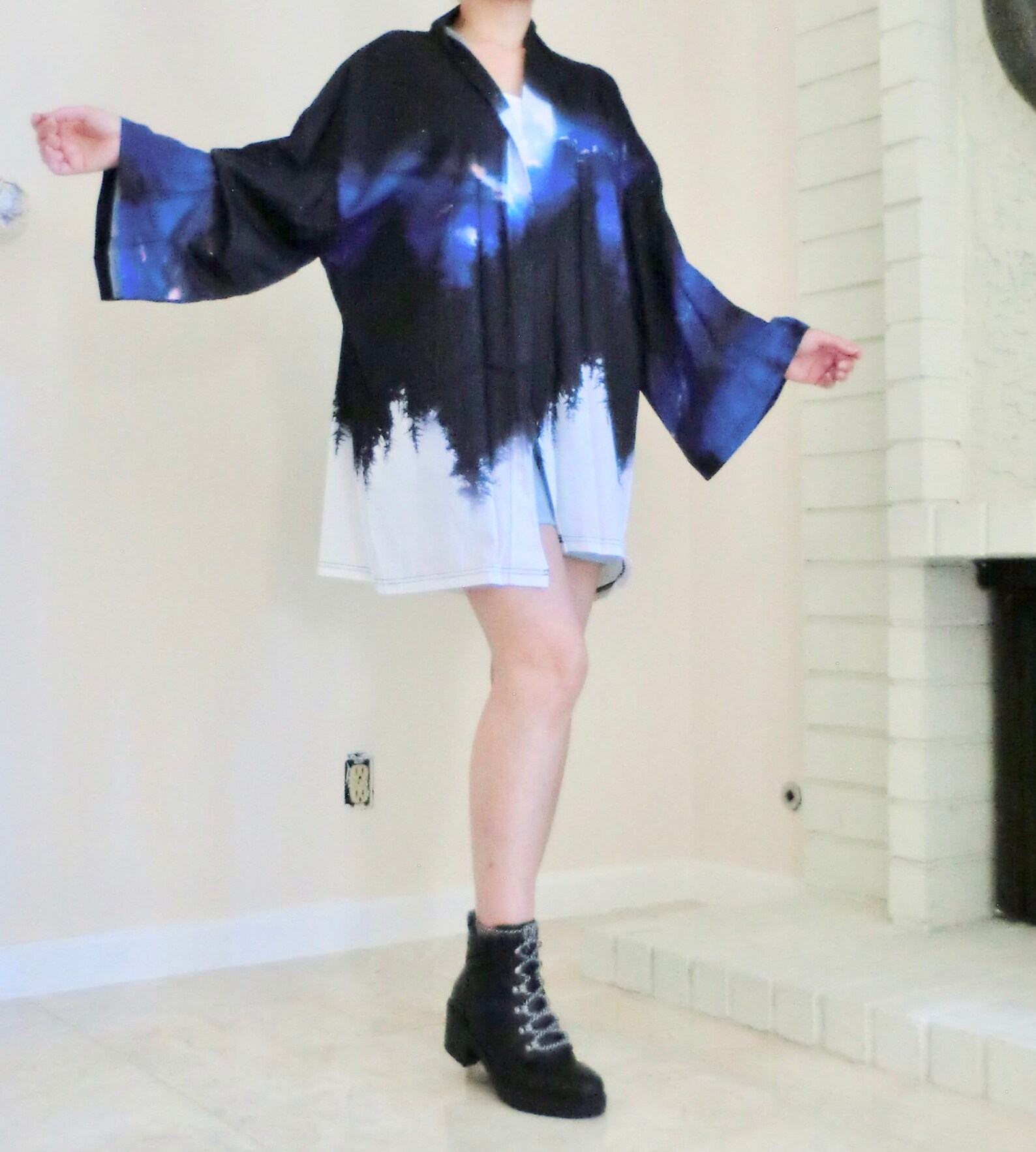 Moon Pattern Unisex Kimono, Night Mountain Pattern Print Kimono ...