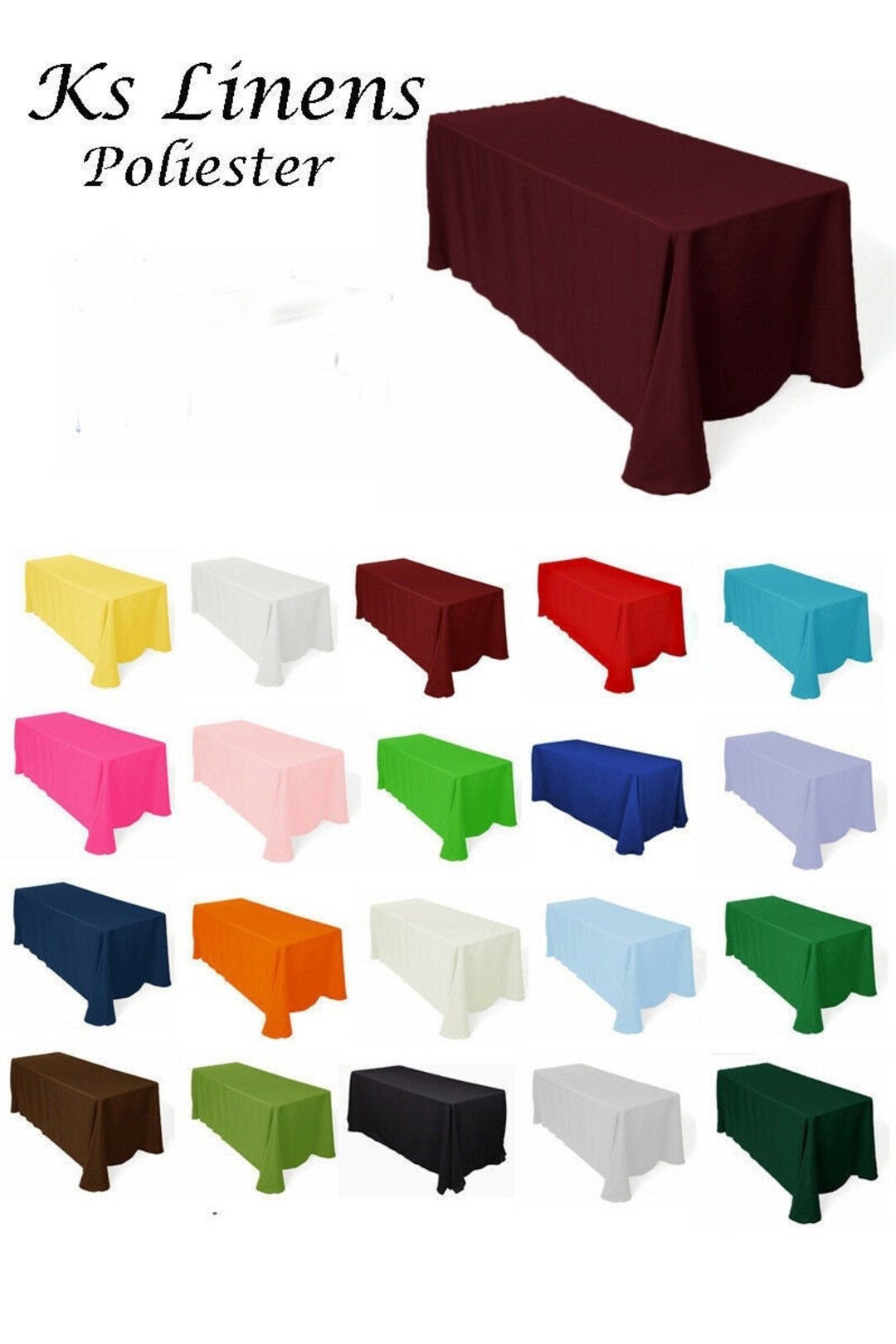 Ks Linens 90x132 Inch Rectangular Polyester Tablecloth multiple Colors ...