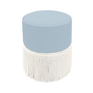 The Tight Round Ottoman : Classic Linen // Powder Blue + Bullion Fringe ...