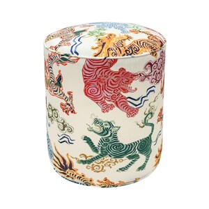 The Tight Round Ottoman : Mystic Tiger Chinois Print Round Stool ...