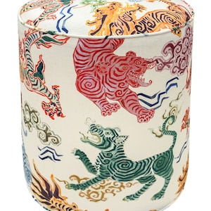 The Tight Round Ottoman : Mystic Tiger | Chinois Print | Round Stool ...