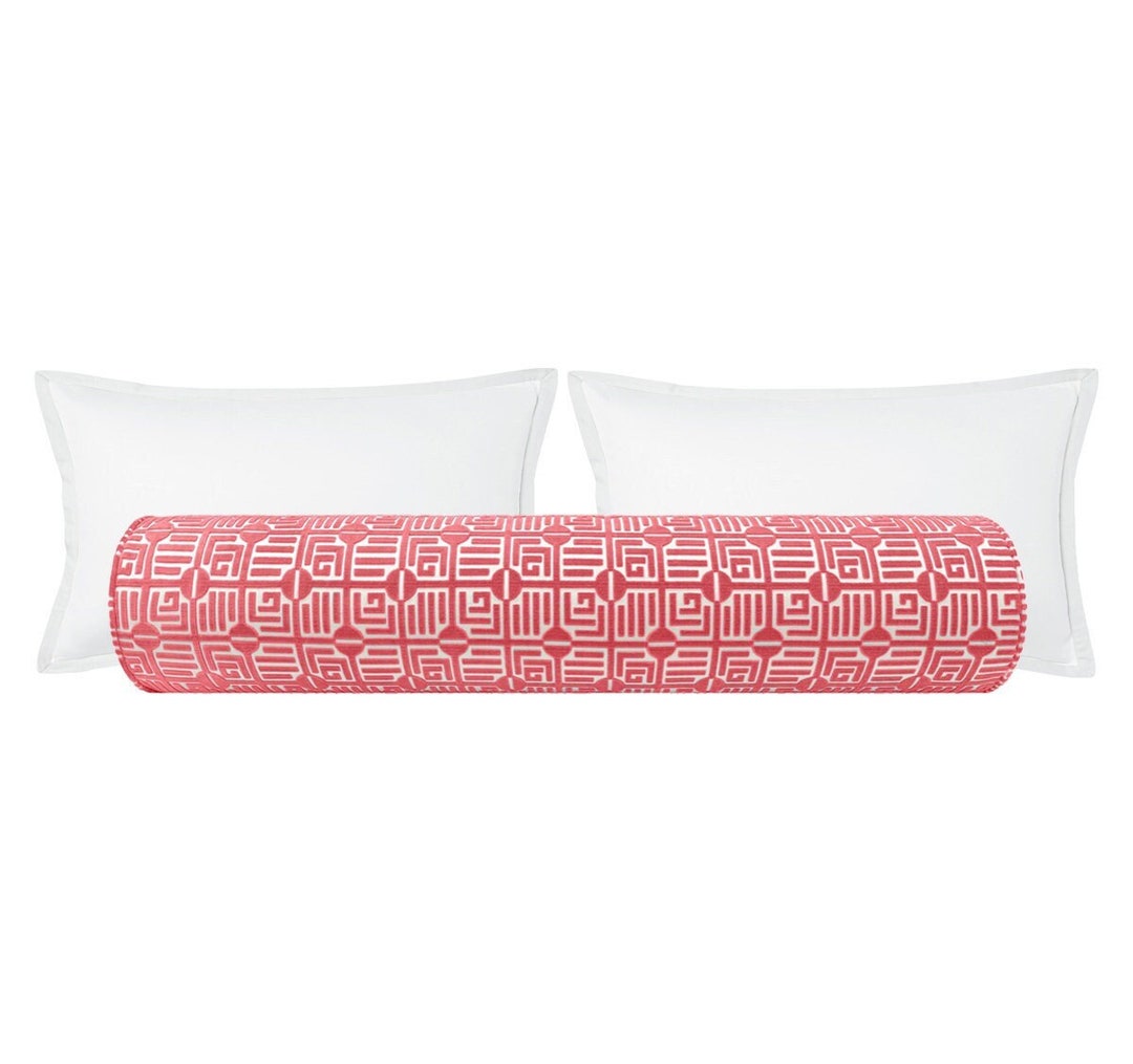 Thibaut Labyrinth Velvet // Coral Bolster | Pink | Geometric | Designer ...