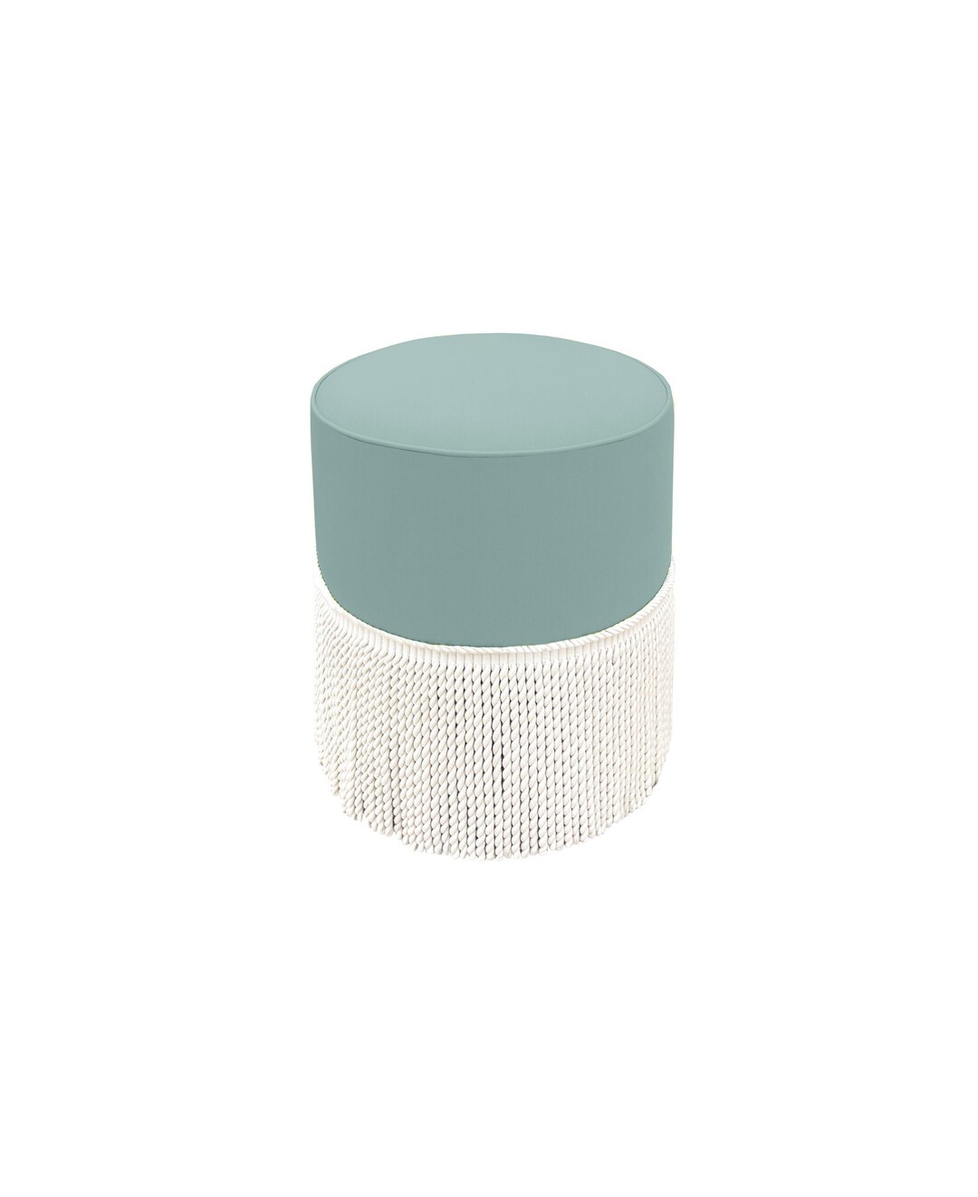 The Tight Round Ottoman : Classic Linen // Spa Blue + Bullion Fringe ...