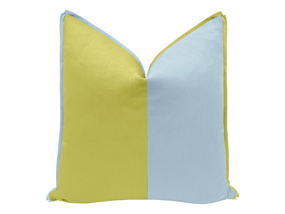 The Duet Classic Linen // Chartreuse + Powder Blue Pillow | Solid Linen ...