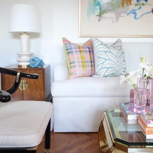 Anna Spiro Tattie // Multi With Butterfly Flange Pillow | Plaid Print ...