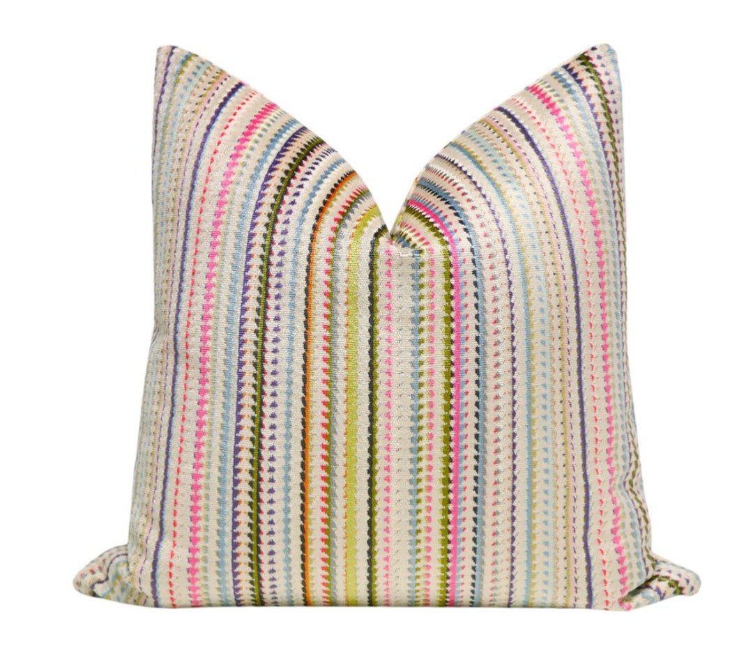 Tribeca Cut Velvet // Multi Pillow Stripe Colorful Pillow Designer Cut ...