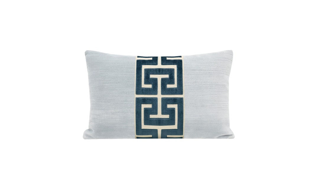 The Little Lumbar : Strie Velvet // Mist Greek Trim // Navy Blue Trim ...