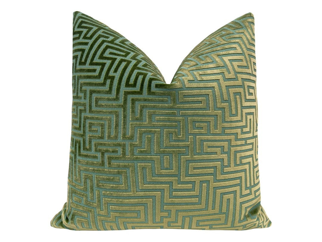 Labyrinth Cut Velvet // Olive Jade Pillow | Cut Velvet | Designer ...