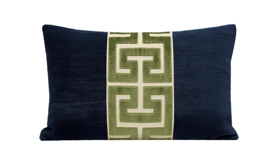 The Little Lumbar : Strie Velvet // Navy Blue Greek Trim // - Etsy