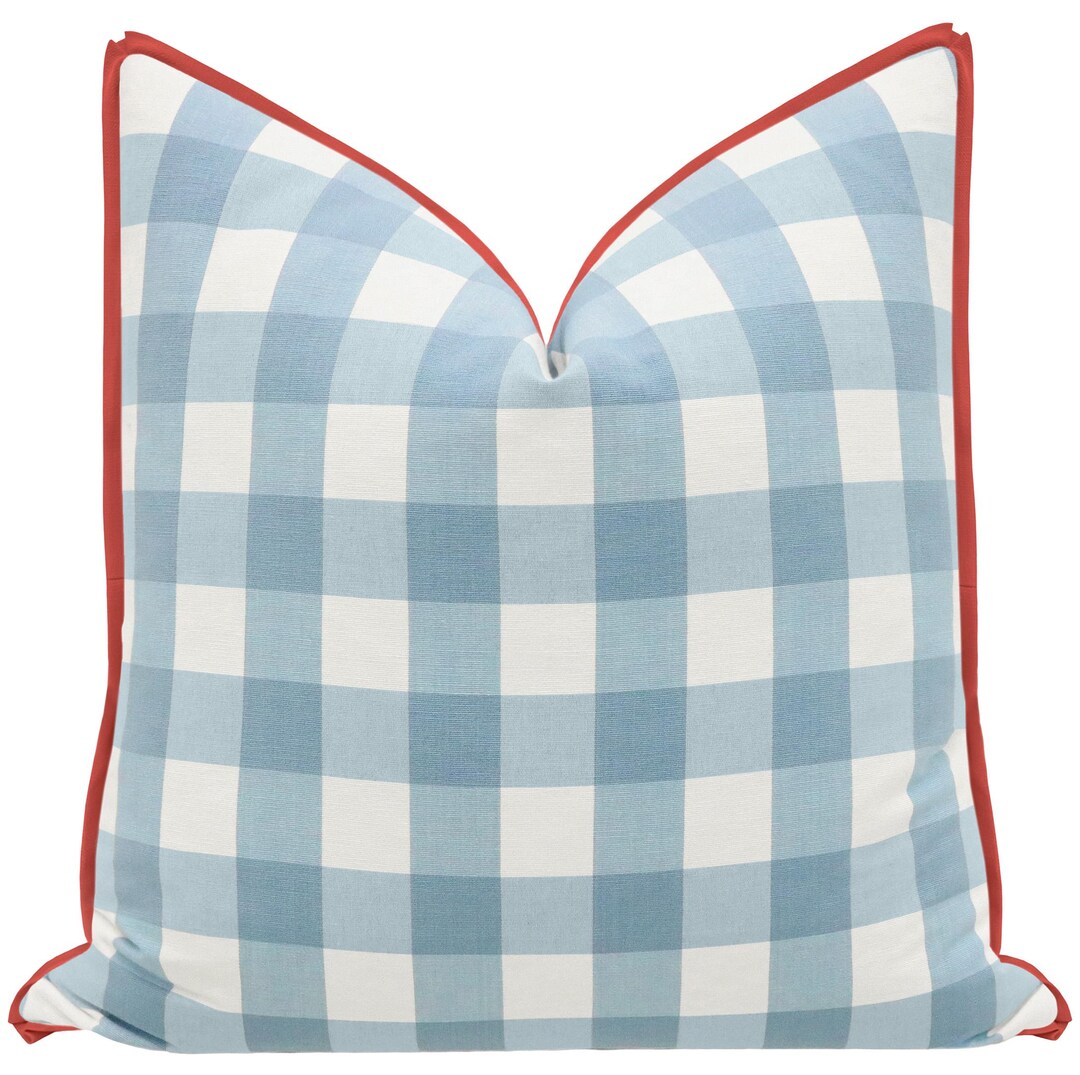 Charleston Check // Powder Blue With Butterfly Flange Flange Pillow ...