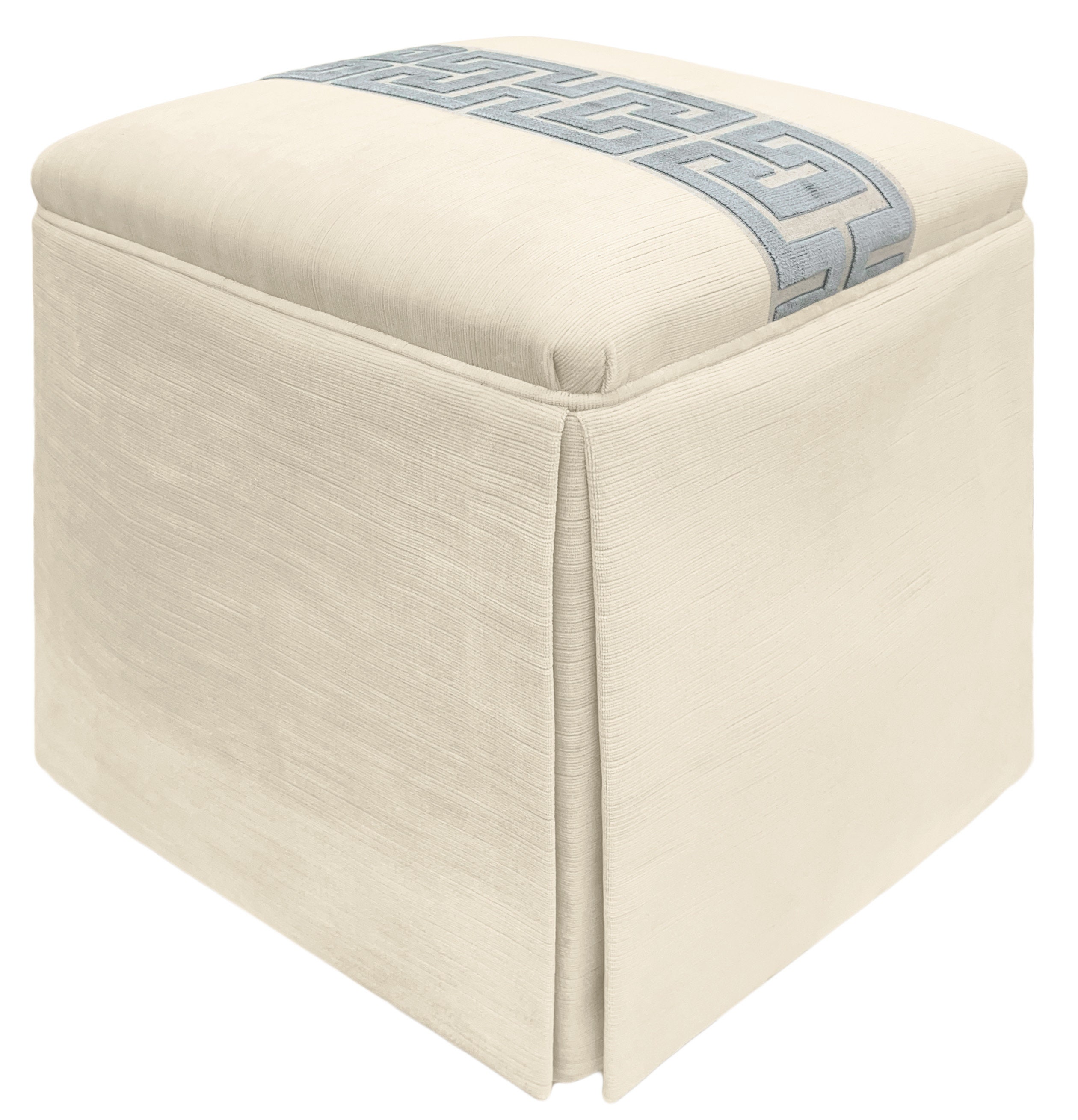 The Skirted Ottoman Strie Velvet Cashmere Greek Trim Delft Upholstered Bench X Bench Upholstered Ottoman Etsy