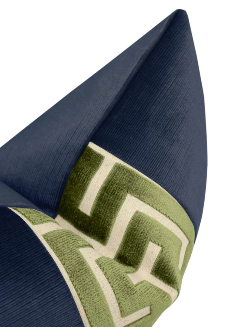 The Little Lumbar : Strie Velvet // Navy Blue Greek Trim // - Etsy