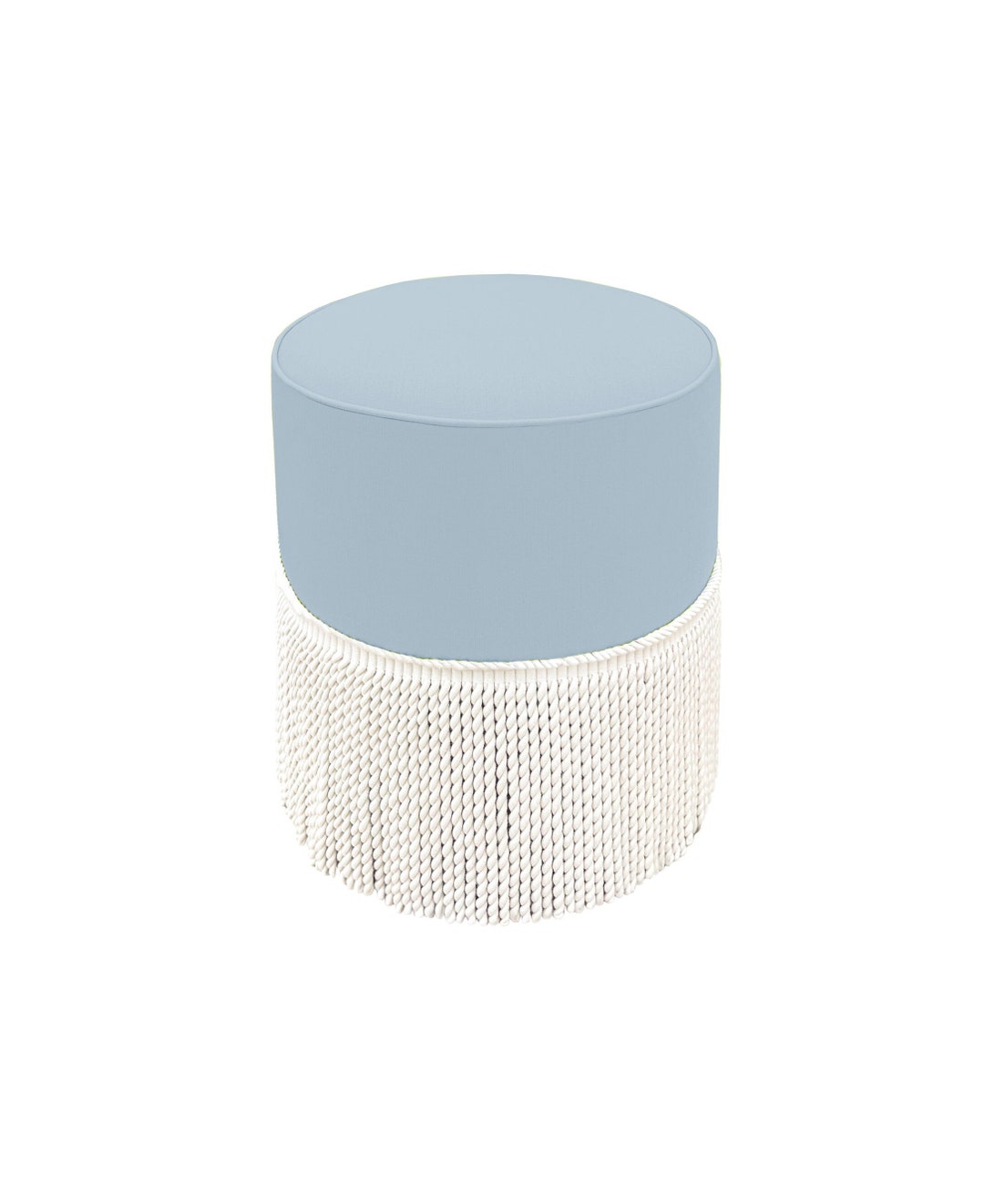 The Tight Round Ottoman : Classic Linen // Powder Blue + Bullion Fringe ...