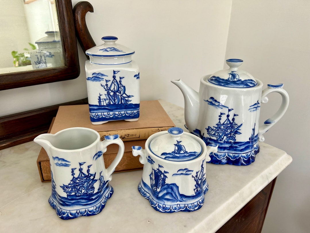 Rare Andrea by Sadek Blue and White Sailing Ship Nautical Tea Set - Etsy